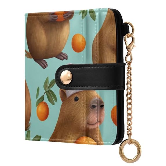 Cute Capybara with Orange Christmas Women's Wallet PU Leather Card ...