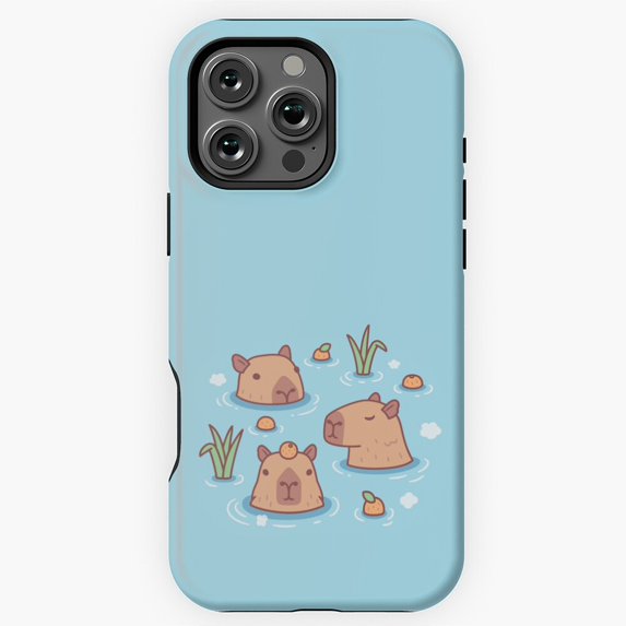 Cute Capybaras Hot Spring Art iPhone Case 17 16 15 14 13 12 11 Pro Max ...