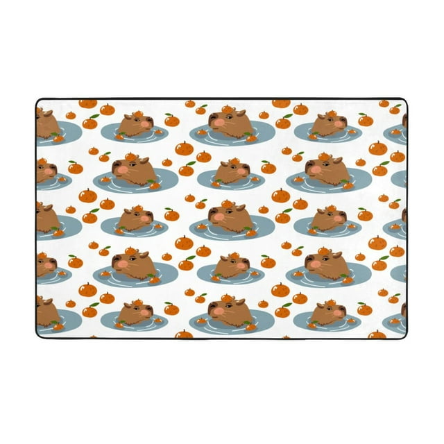 Cute Capybaras Orange Shaggy Area Rug, Rugs for Living Room Bedroom Non ...
