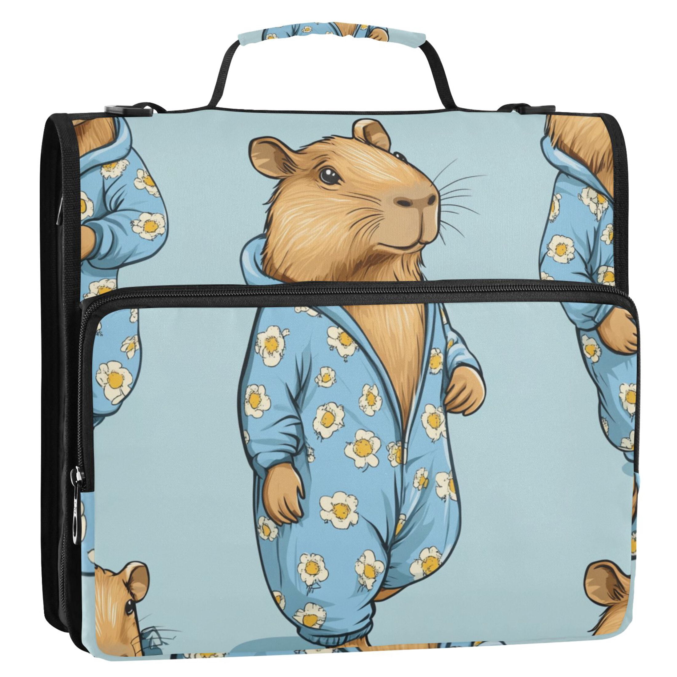 Cute Capybaras Wearing Pajamas Binder Bag with Shoulder Strap 3 Ring ...