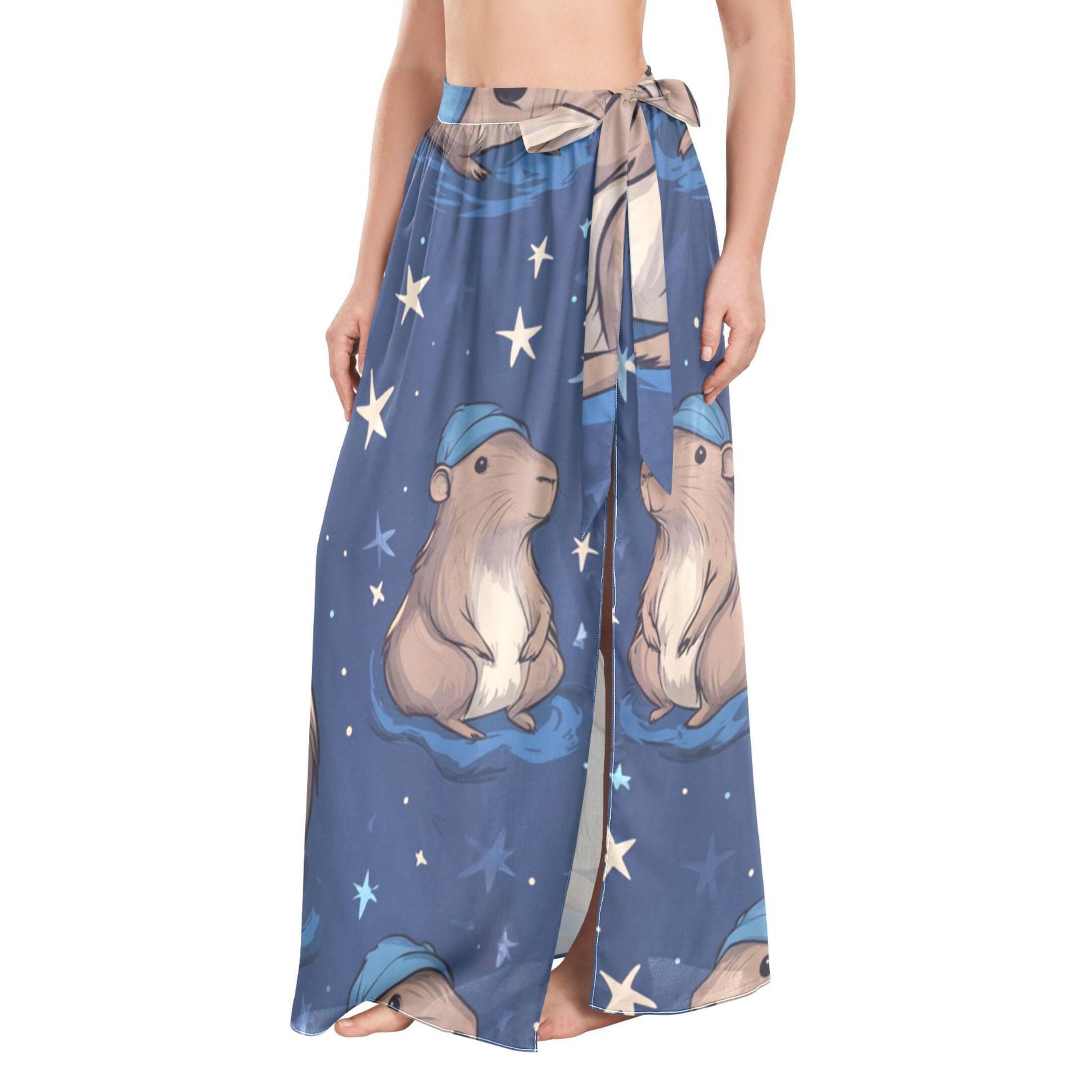 Cute Capybaras with Nightcap Stars Women's Swimwear Cover Ups Strappy ...
