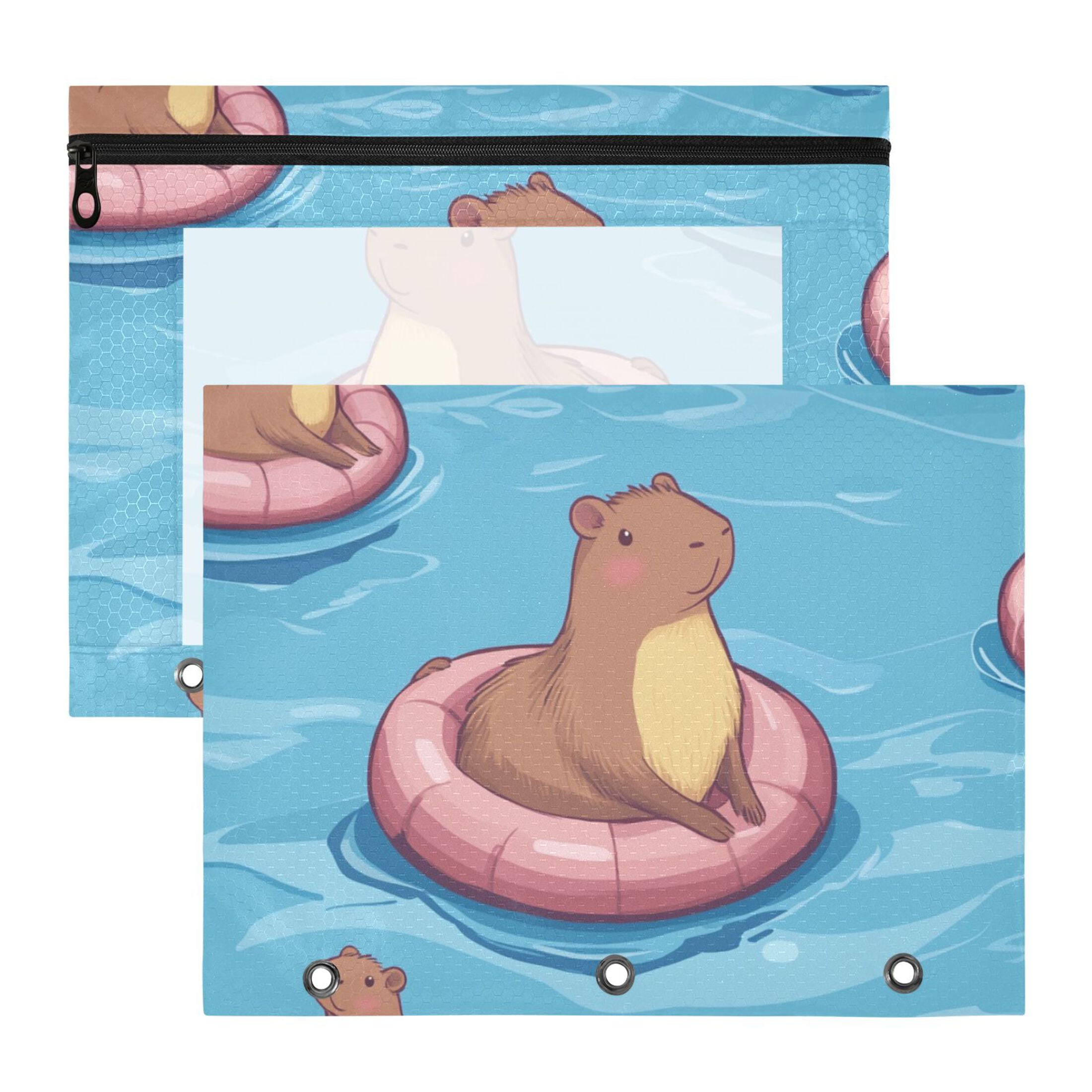 Cute Capybaras with Swimming Circles 3-Ring Binder Pouches A4 Size ...