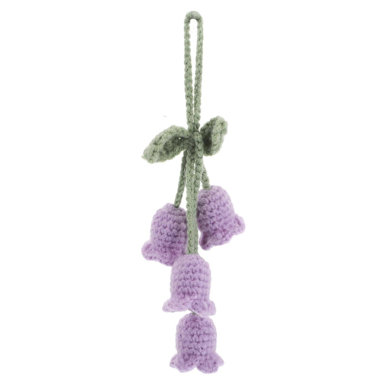 Cute Car Decor Crochet Car Mirror Hanging Accessories Purple Flower ...