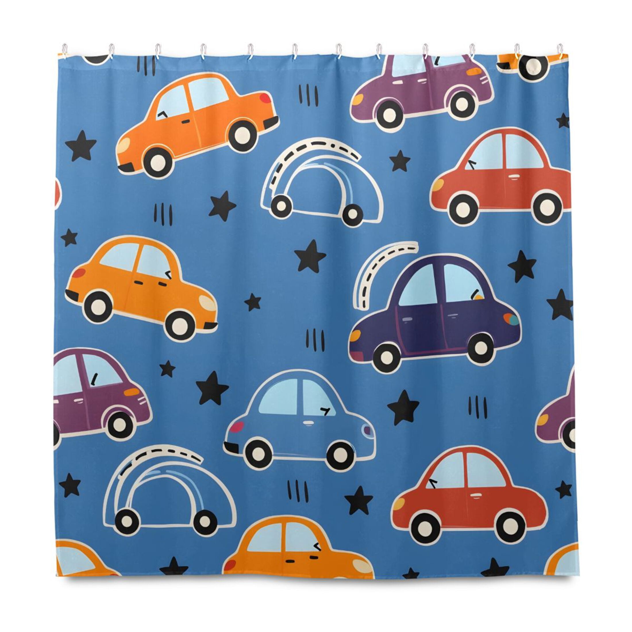Cute Car Star Pattern Shower Curtain Liners Waterproof 72 Inch with C ...