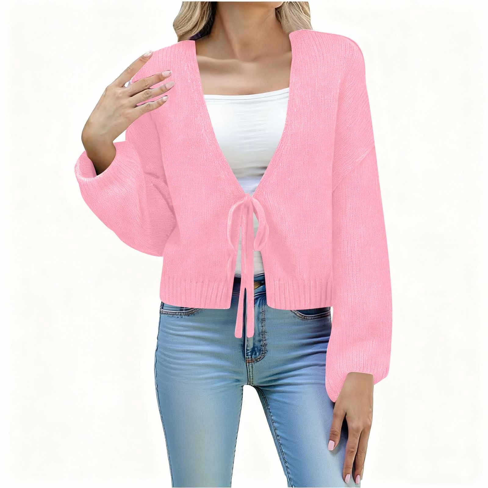 Cute Cardigan Sweaters for Women Tie Front Bow Long Sleeve Casual V ...