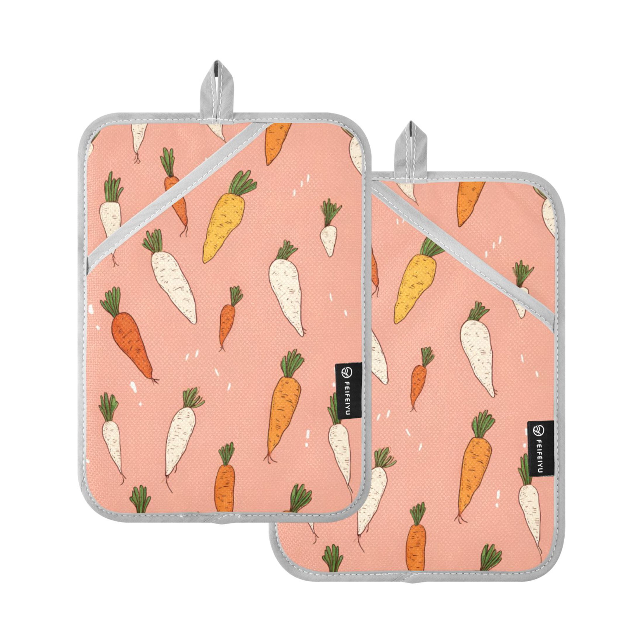 Cute Carrot Pattern Pot Holder Set 2 Piece Non-Slip Oven Hot Pads Heat ...