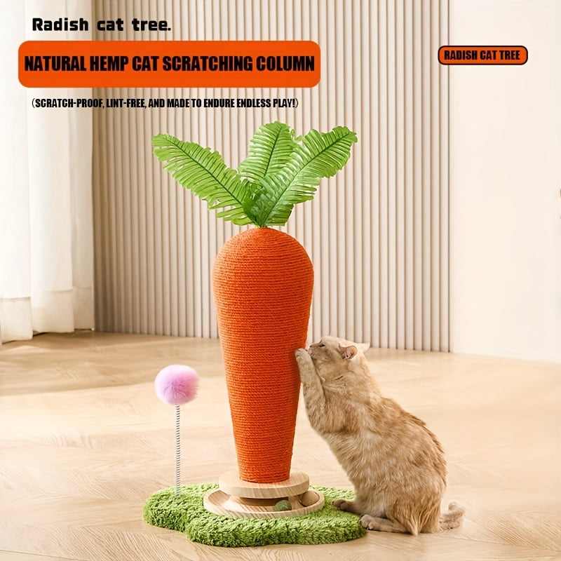 Cute Carrot Shaped Vertical Cat Scratching Post with Spring Toy Ball ...