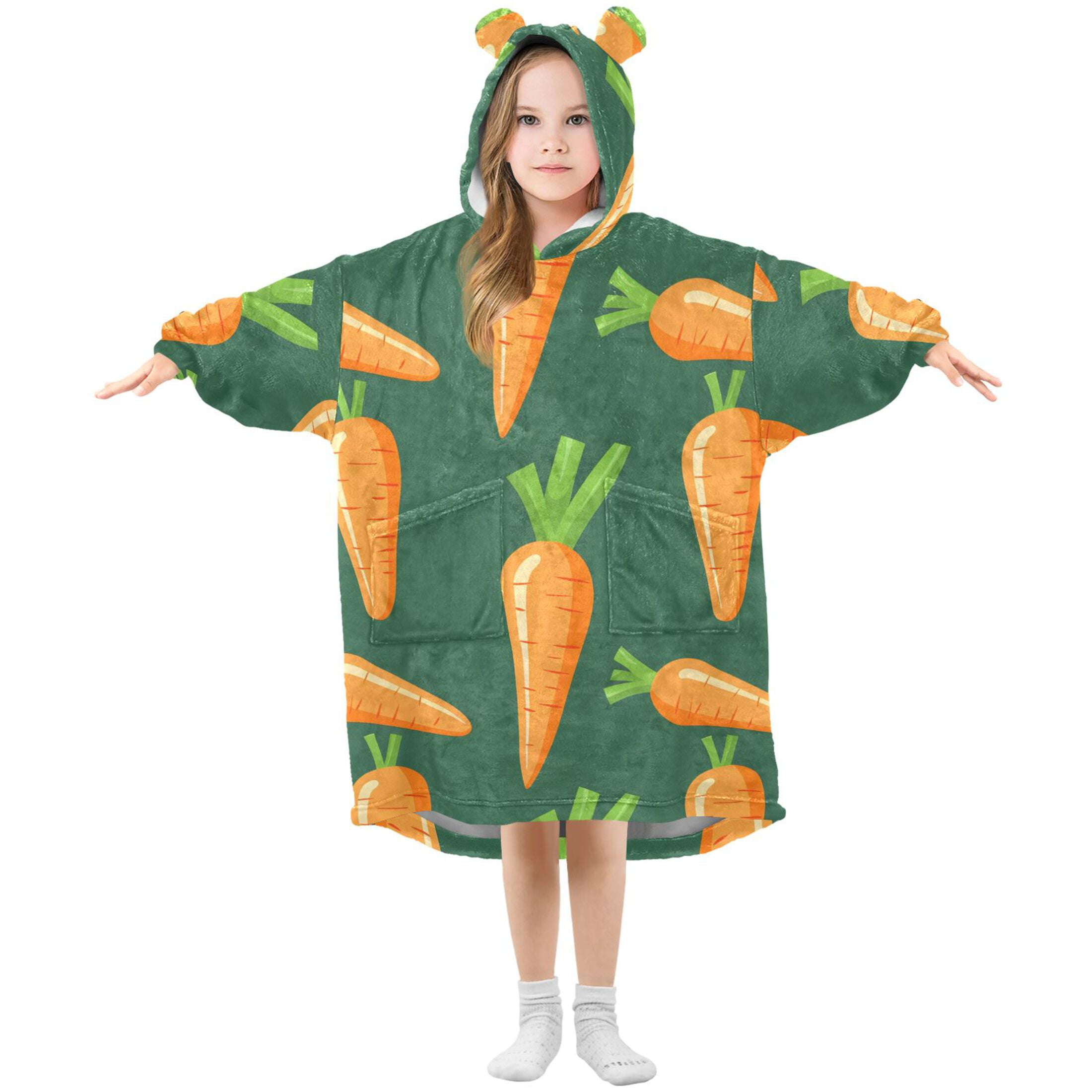 Cute Carrots Cartoon Flannel Wearable Blankets Hooded Design Long ...