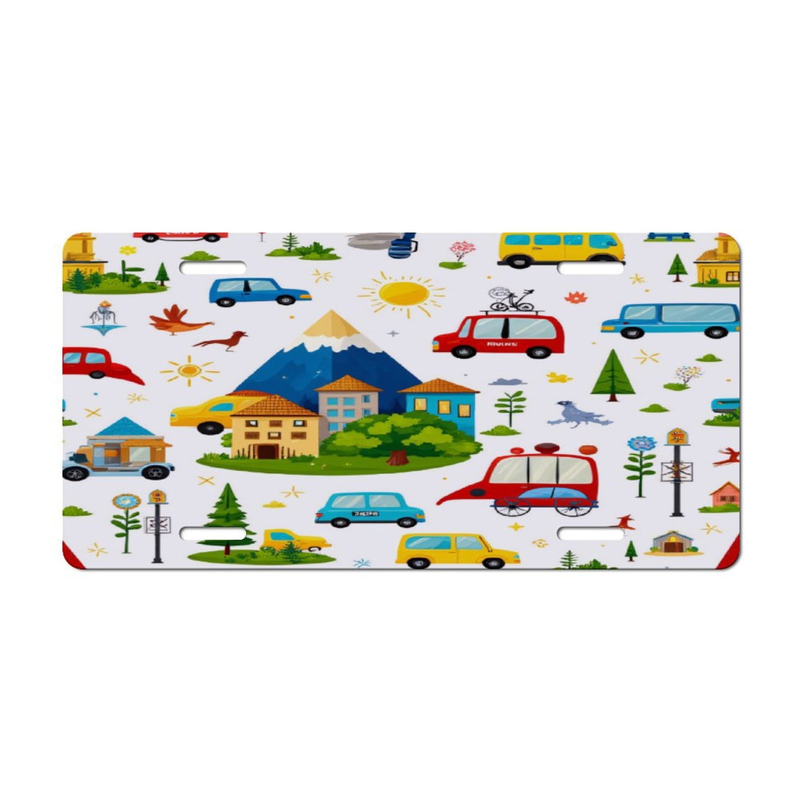 Cute Cars And Houses Pattern License Plate Lightweight Aluminum ...