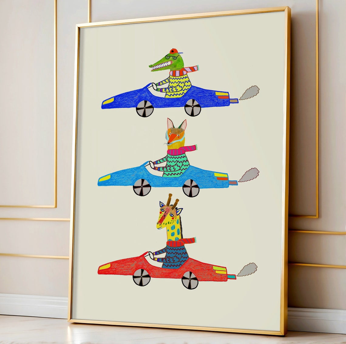 Cute Cars Art Print Decor For Boys Room - Baby Shower Animal Poster ...