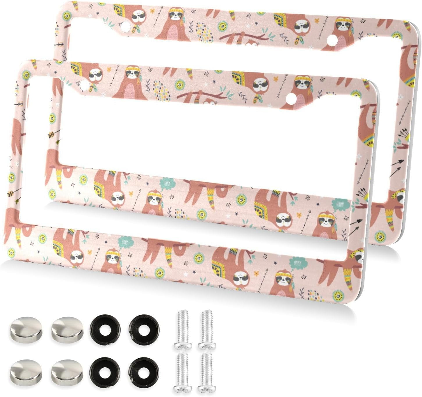 Cute Cartonn Sloths License Plate Frame - 2 Pack Universal Stainless ...