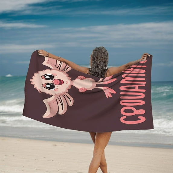 Cute Cartoon Angelic Character Beach Towel - Fluffy Pink Feathers ...