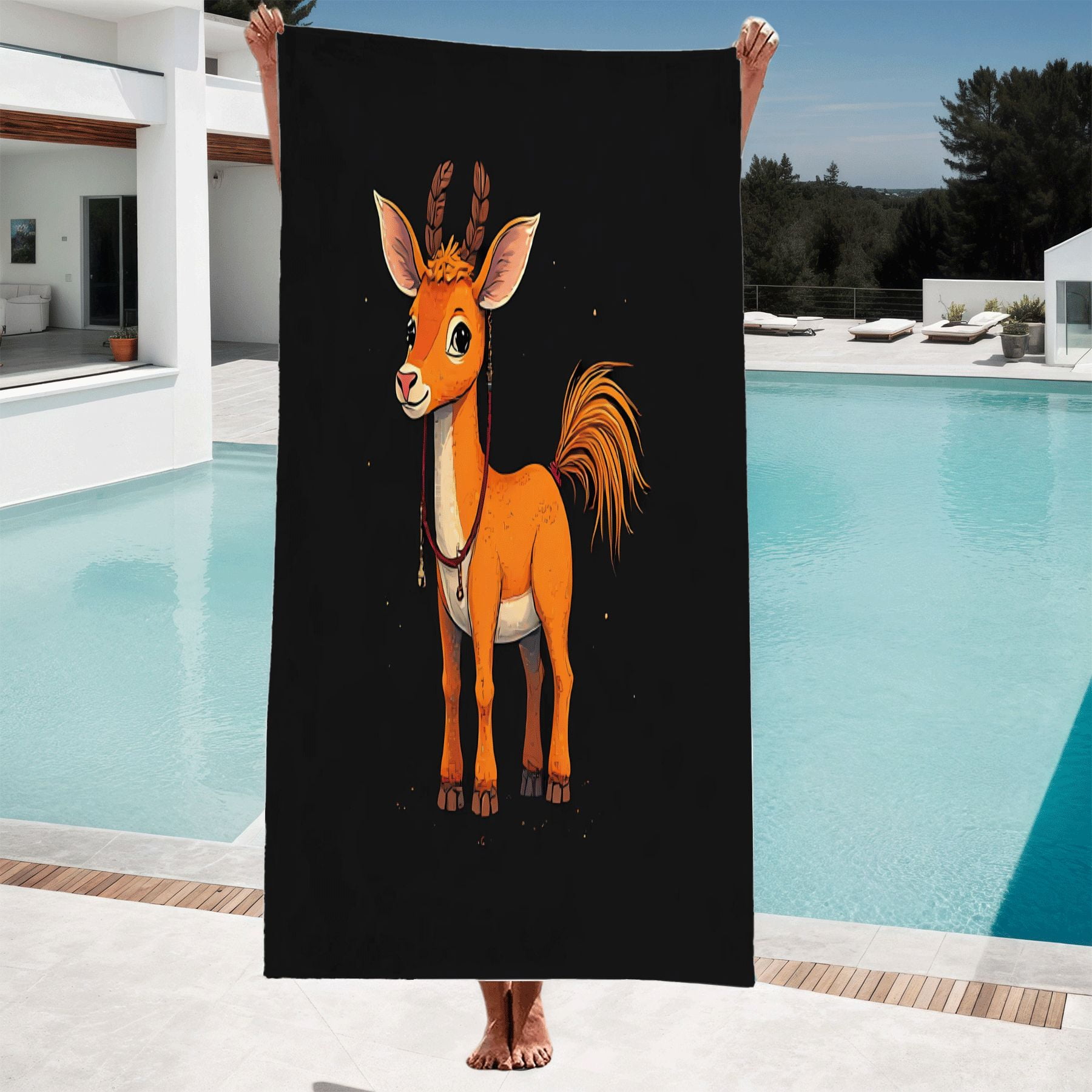 Cute Cartoon Animal Beach Towel - Light Brown Body Expressive Eyes ...