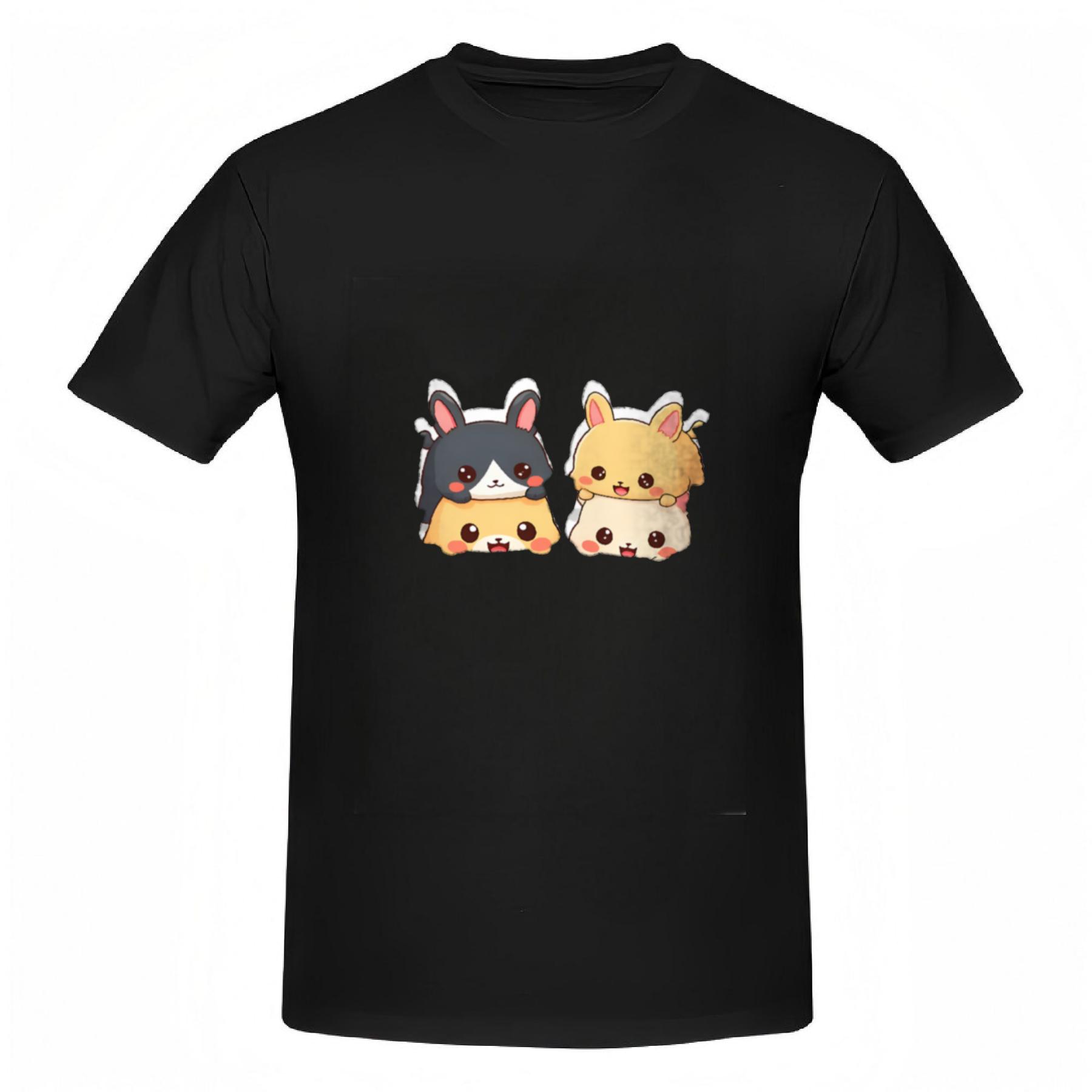Cute Cartoon Animal Stack Design Cotton Short Sleeve T-Shirt for Women ...