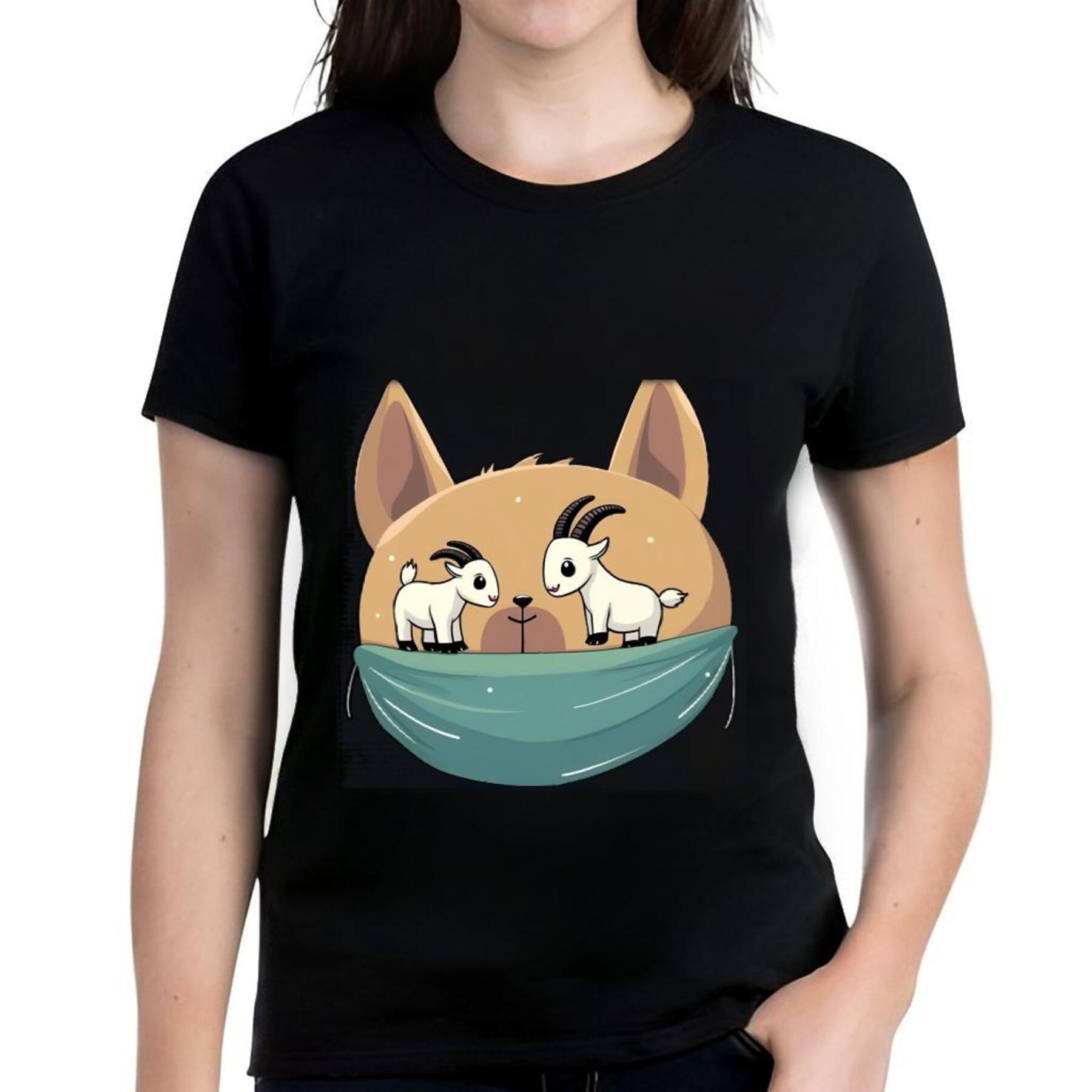 Cute Cartoon Animal T-Shirt - Brown Animal with Horn & Mask Surrounded ...