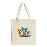 Cute Cartoon Animal Tote Bag - Yellow Cat Blue Cat and Gray Mouse ...