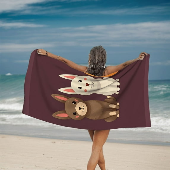 Cute Cartoon Animals Bath Towel - Brown Dog White Rabbit & Smiling ...