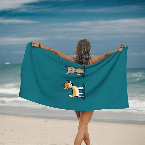 Cute Cartoon Animals Beach Towel - Dog Cat & Small Dog Design Solid ...