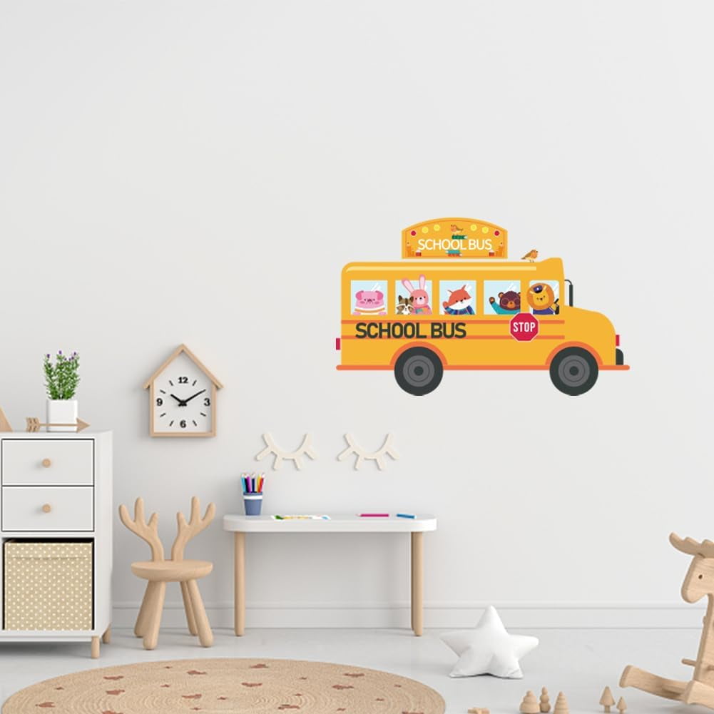 Cute Cartoon Animals School Bus Wall Stickers Removable Vinyl Peel and ...