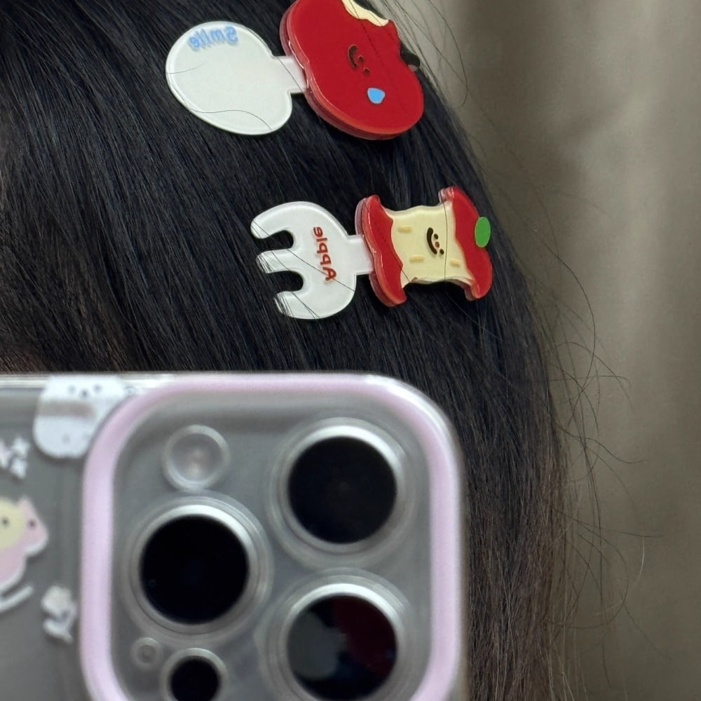 Cute Cartoon Apple Fork Spoon Acrylic Hair Clip Set Sweet Girl Heart ...