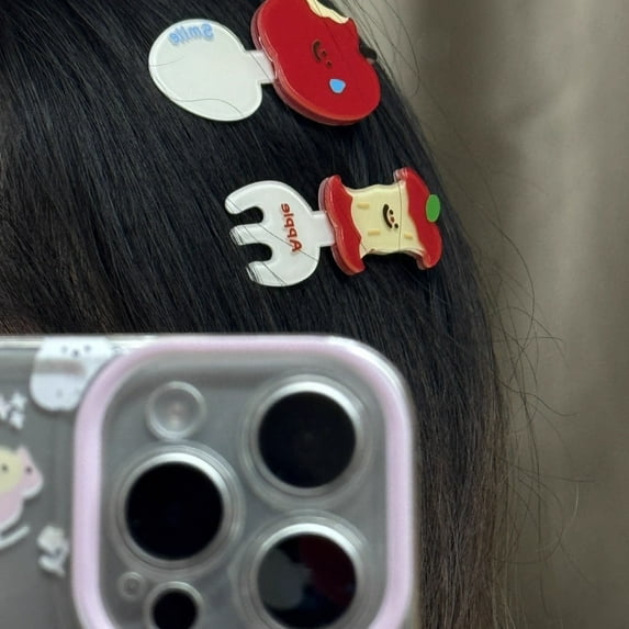 Cute Cartoon Apple Fork Spoon Acrylic Hair Clip Set Sweet Girl Heart ...