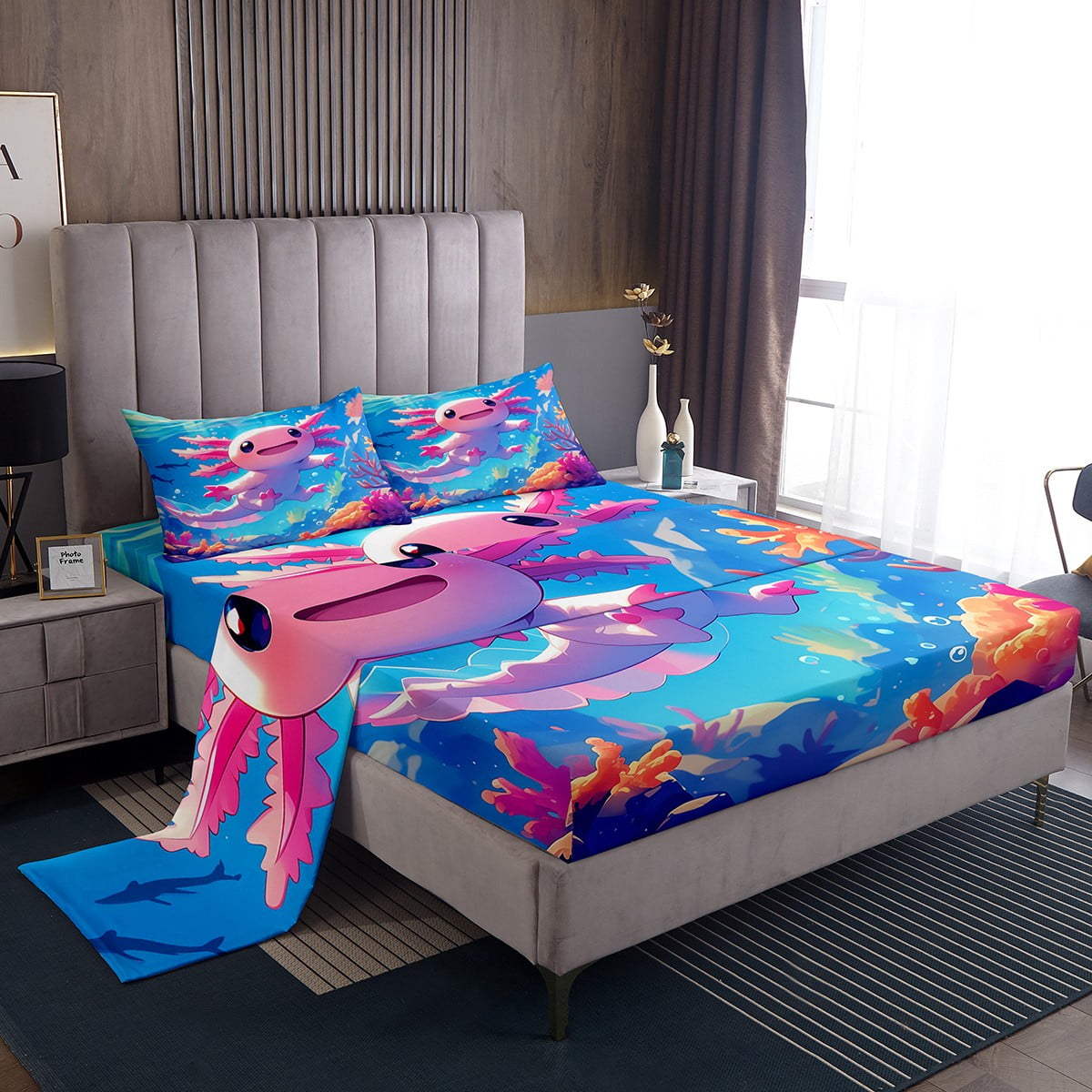 Cute Cartoon Axolotl Twin Bed Sheets Pink Kawaii Axolotl Bedding Set ...