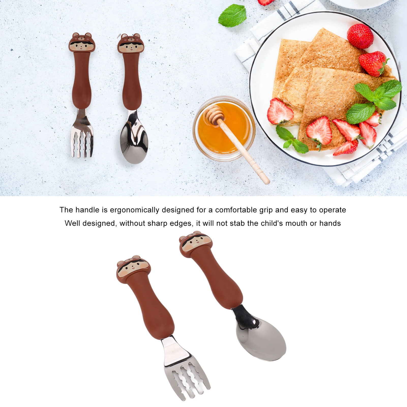Cute Cartoon Baby Fork Spoon Set, Stainless Steel, Easy Grip Handles ...