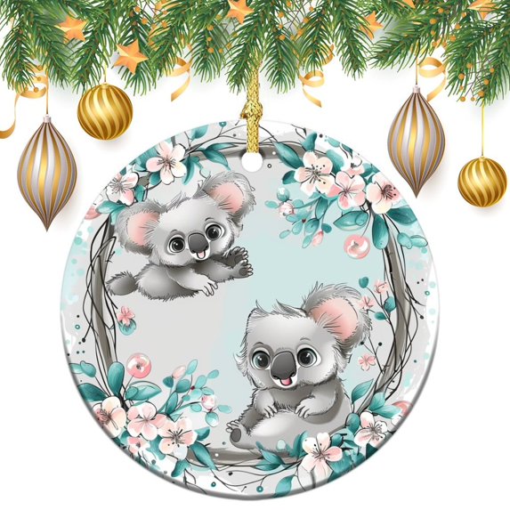Cute Cartoon Baby Koalas Ceramic Christmas Ornament Abstract Watercolor ...