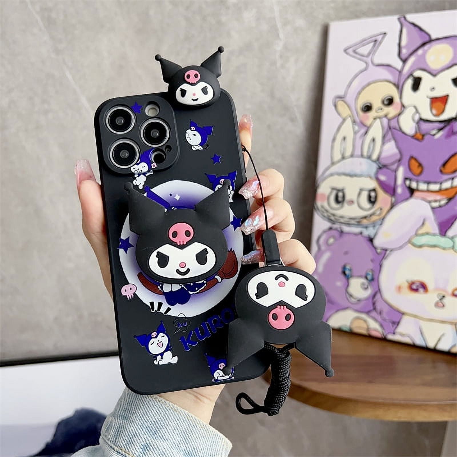 Cute Cartoon Back Protect Case Sanrio Kuromi Case with Holder Rope For iPhone X Xs Max XR 11 12 ...