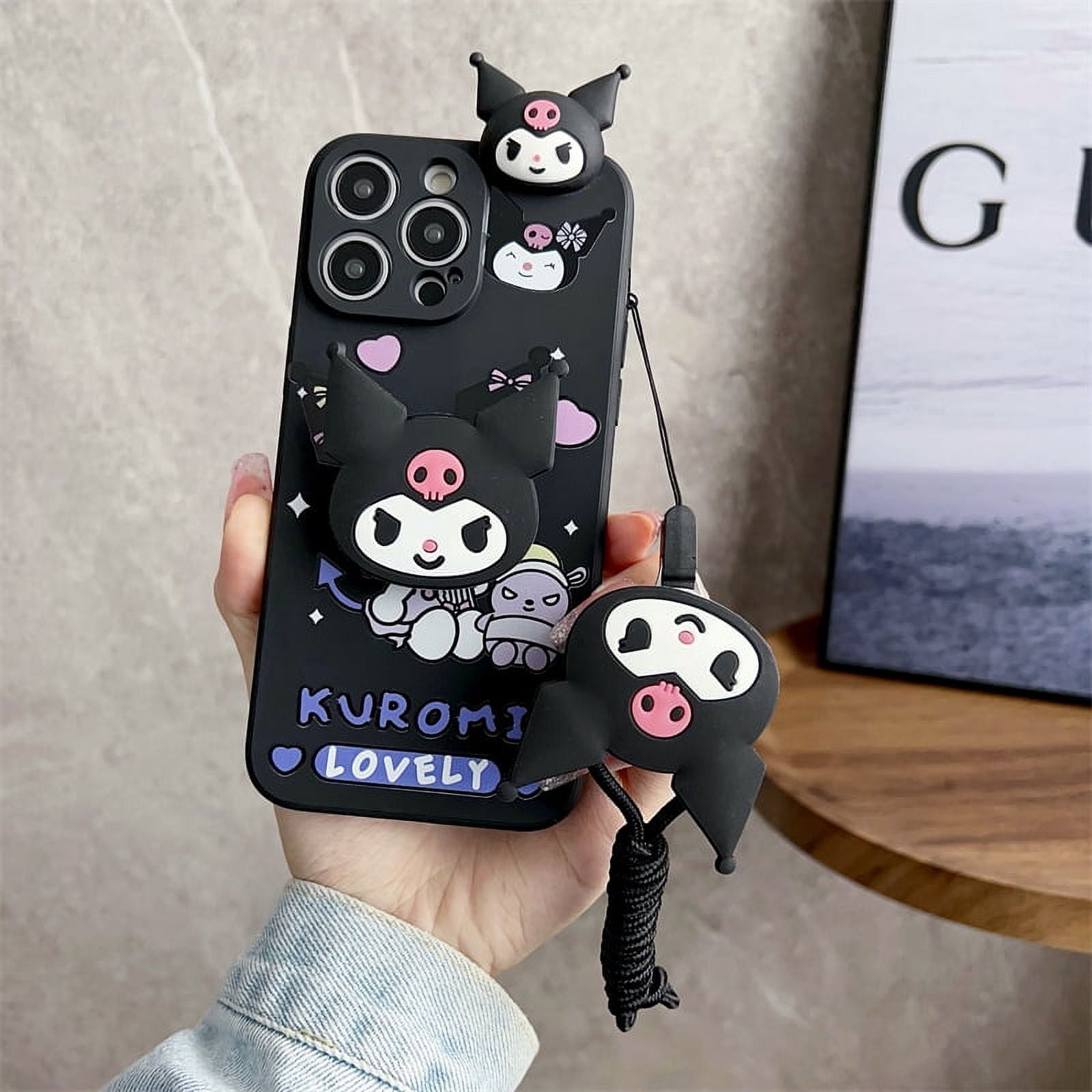Cute Cartoon Back Protect Case Sanrio Kuromi Case with Holder Rope For ...