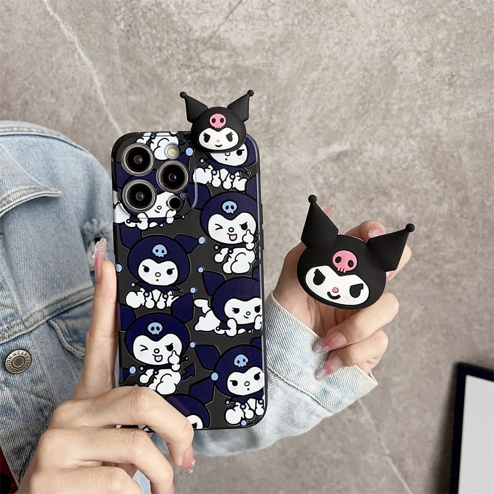 Cute Cartoon Back Protect Case Sanrio Kuromi Case with Holder Rope For iPhone X Xs Max XR 11 12 ...