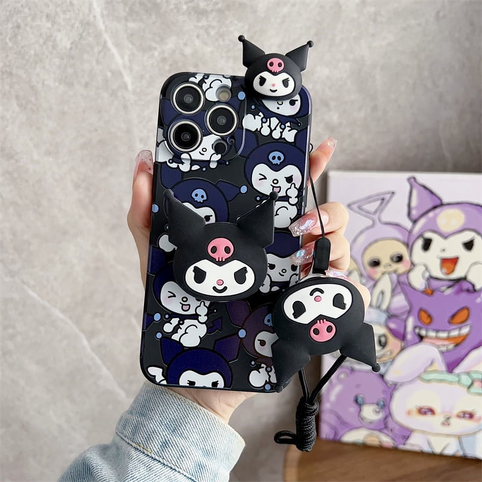 Cute Cartoon Back Protect Case Sanrio Kuromi Case with Holder Rope For iPhone X Xs Max XR 11 12 ...