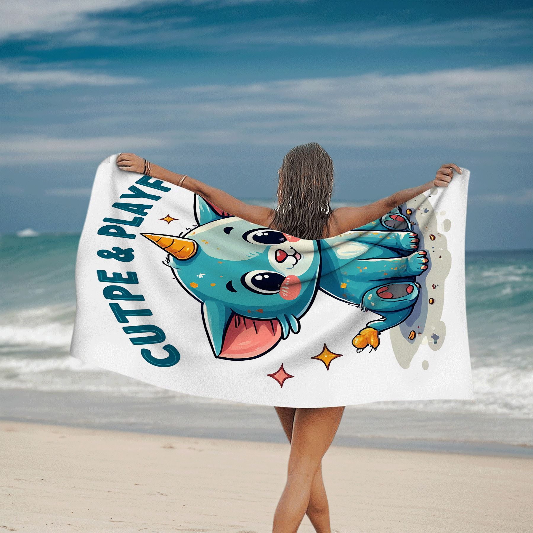 Cute Cartoon Beach Towel - Playful Design with Expressive Eyes & Orange ...