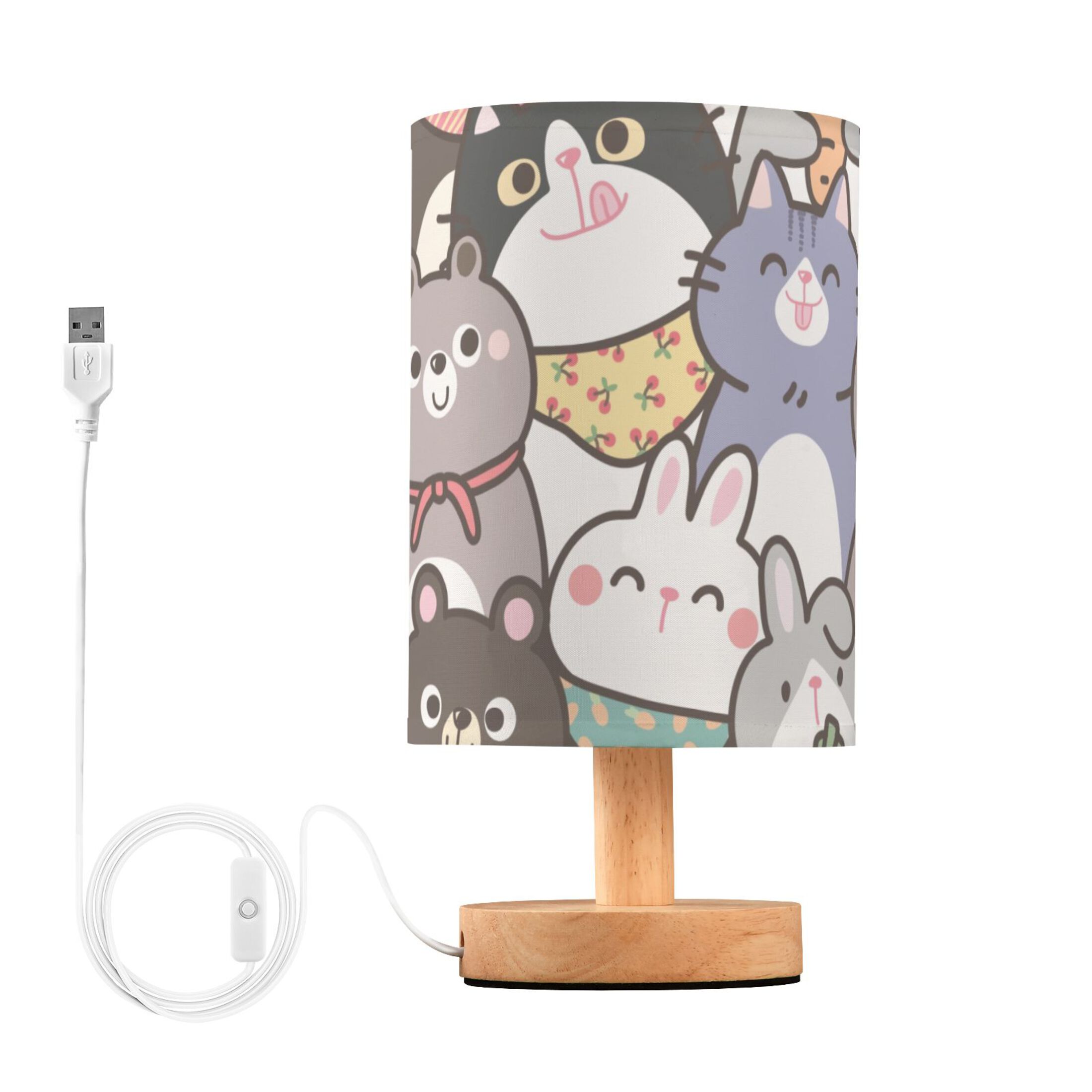 Cute Cartoon Bear and Cats Bedside Table Lamp LED Warm Lights with USB ...