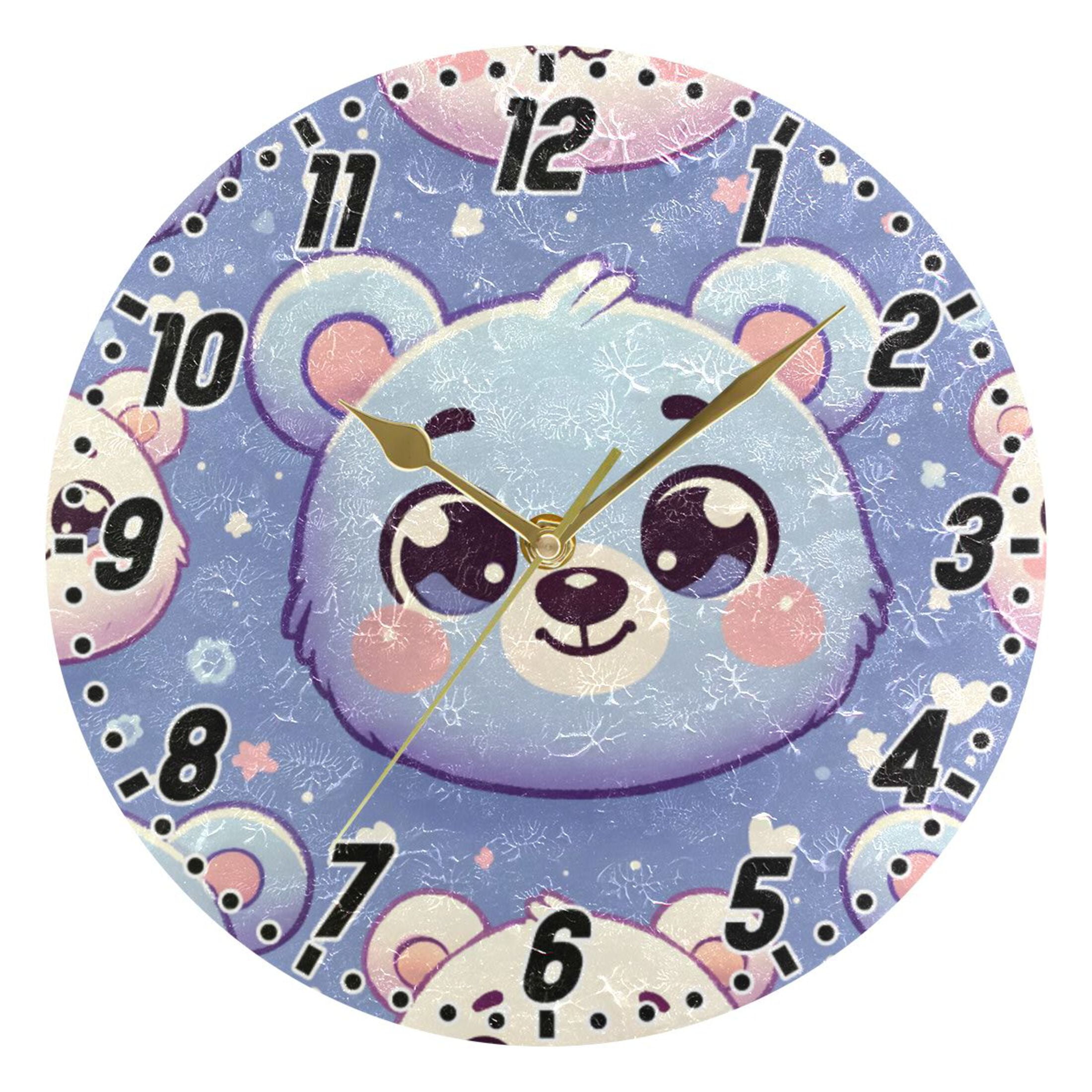 Cute Cartoon Bear Face Wall Clock 9.8 inch Battery Operated Clocks Non ...