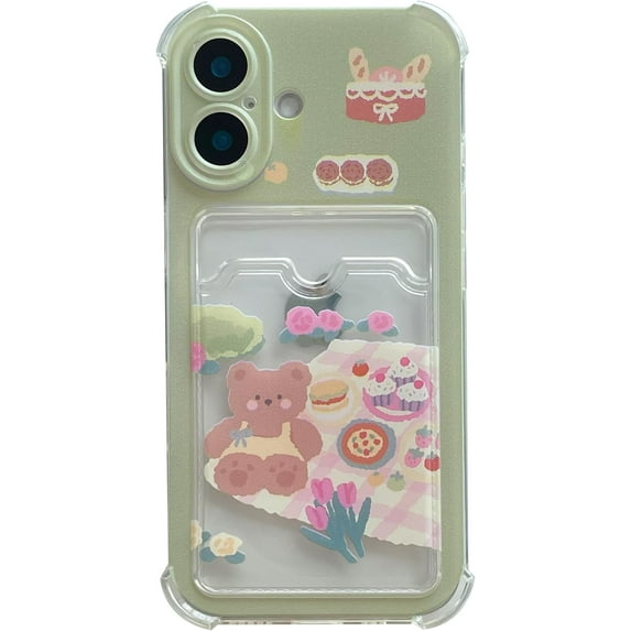 Cute Cartoon Bear Flowers Cake Wallet Card Slot Clear Soft Phone Case ...