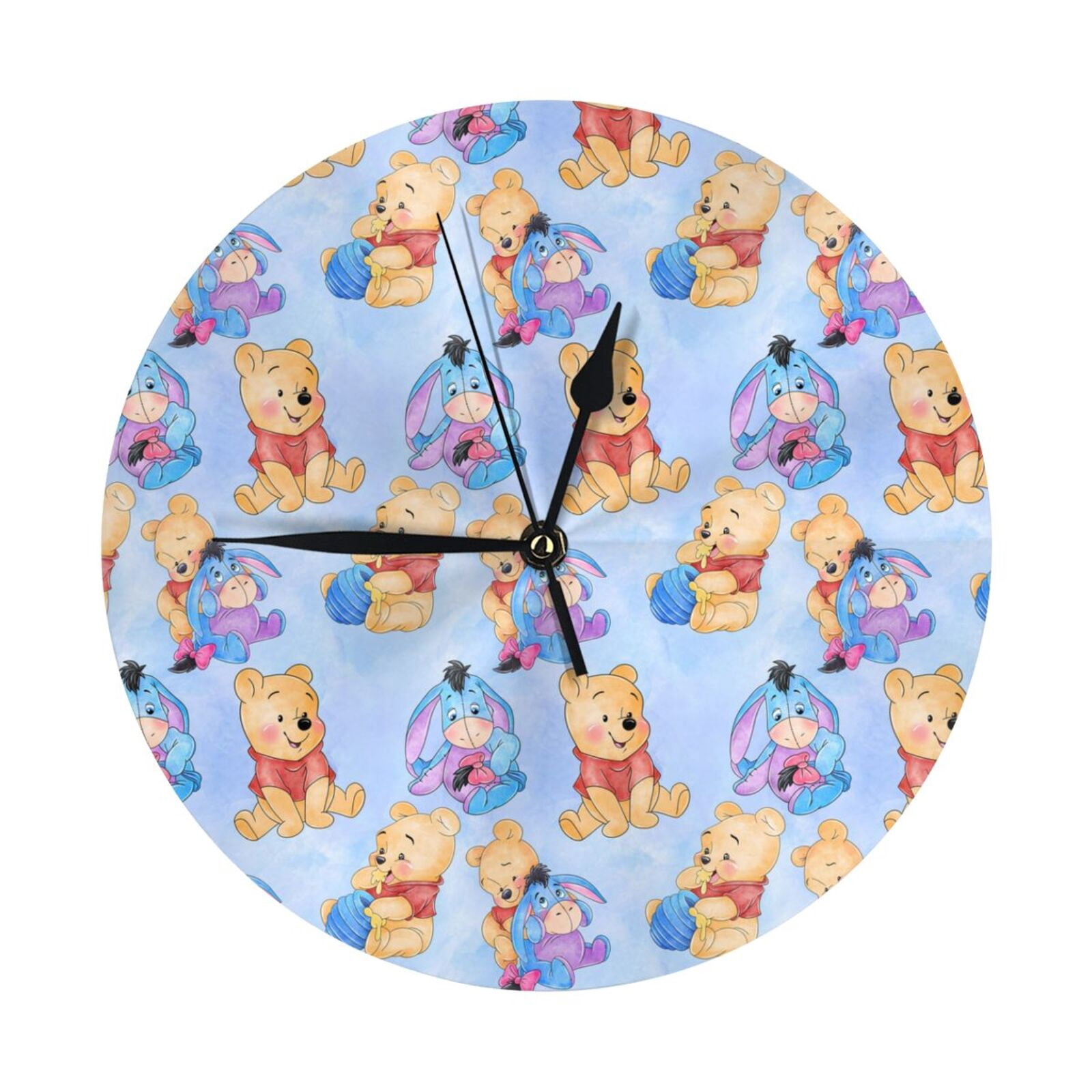 Cute Cartoon Bear Printed Round Wall Clock Decorative Dual-Purpose ...