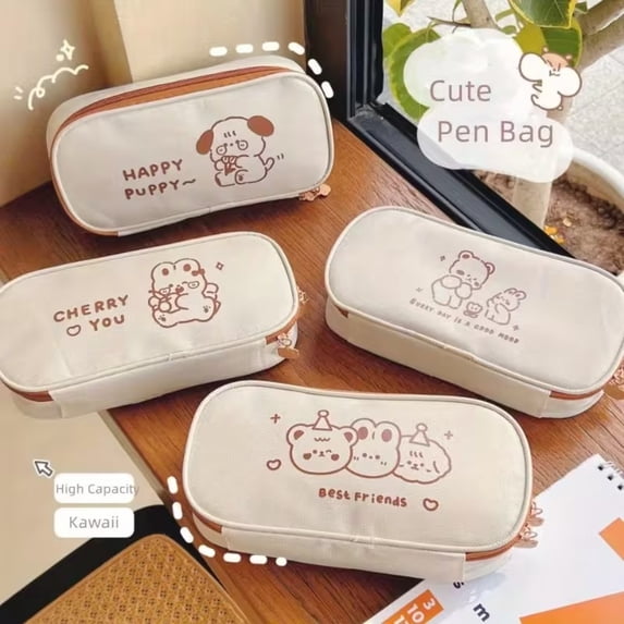 Cute Cartoon Bear & Rabbit PVC Pencil Case - High Capacity Portable Pen ...
