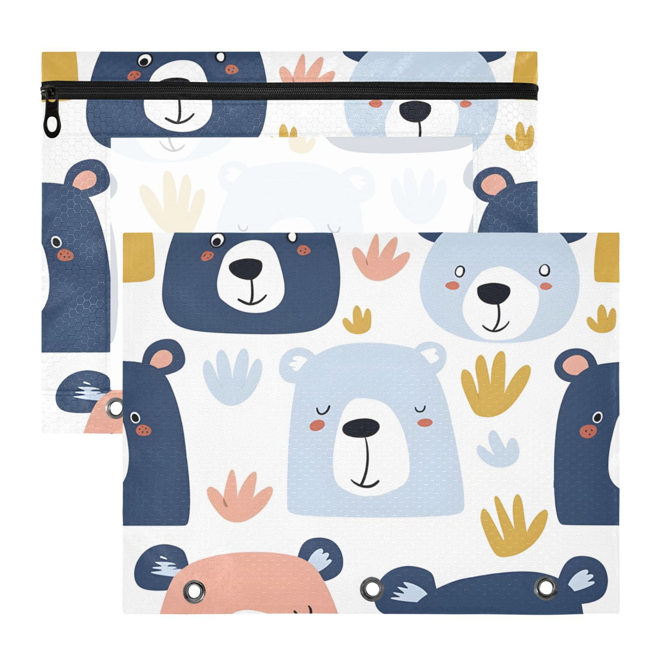 Cute Cartoon Bear on Grassland 3-Ring Binder Pouches A4 Size Zipper ...