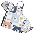 Cute Cartoon Bear on Grassland Apron Set with Oven Mitts Pot Holders ...