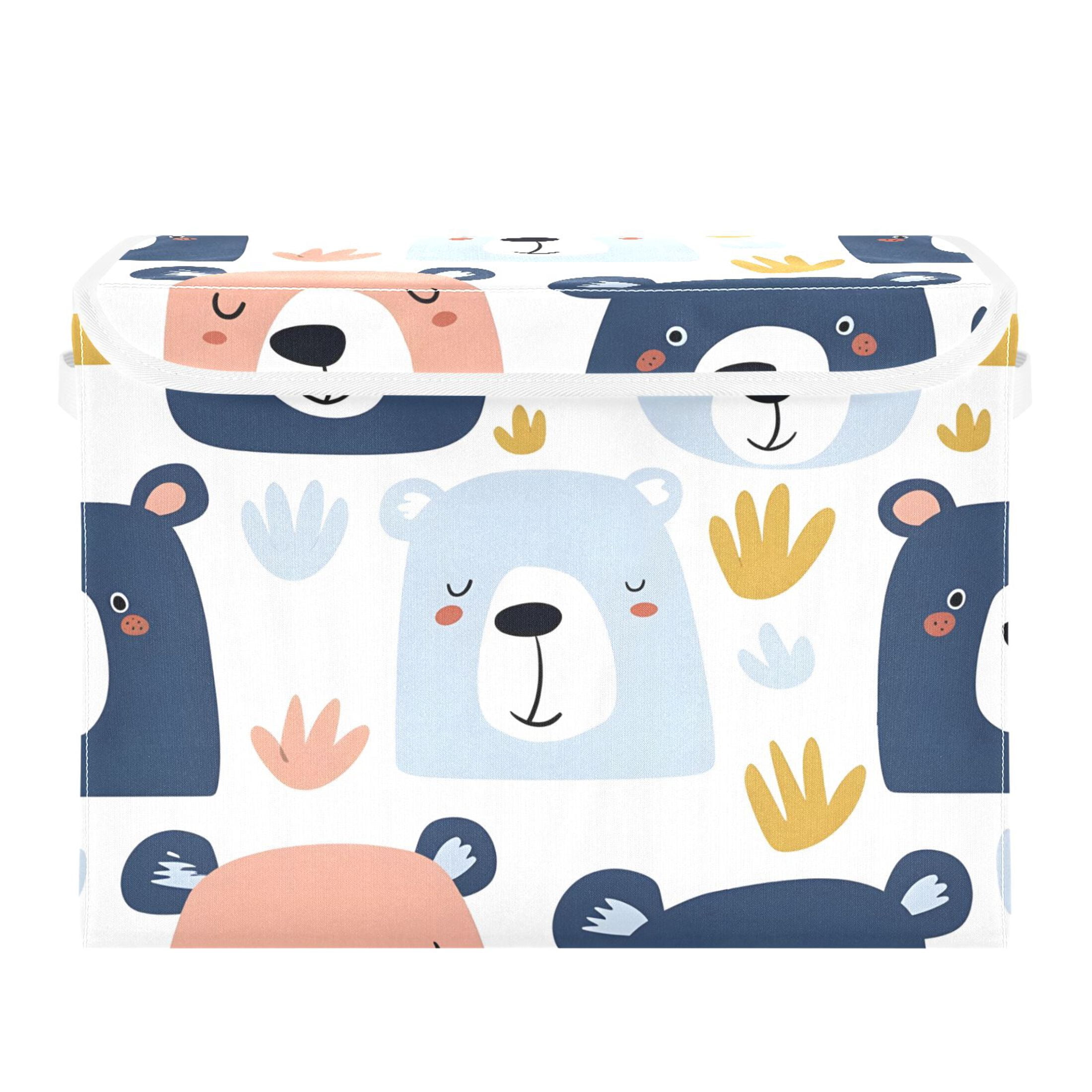 Cute Cartoon Bear on Grassland Foldable Storage Bin with Lid and Handle ...