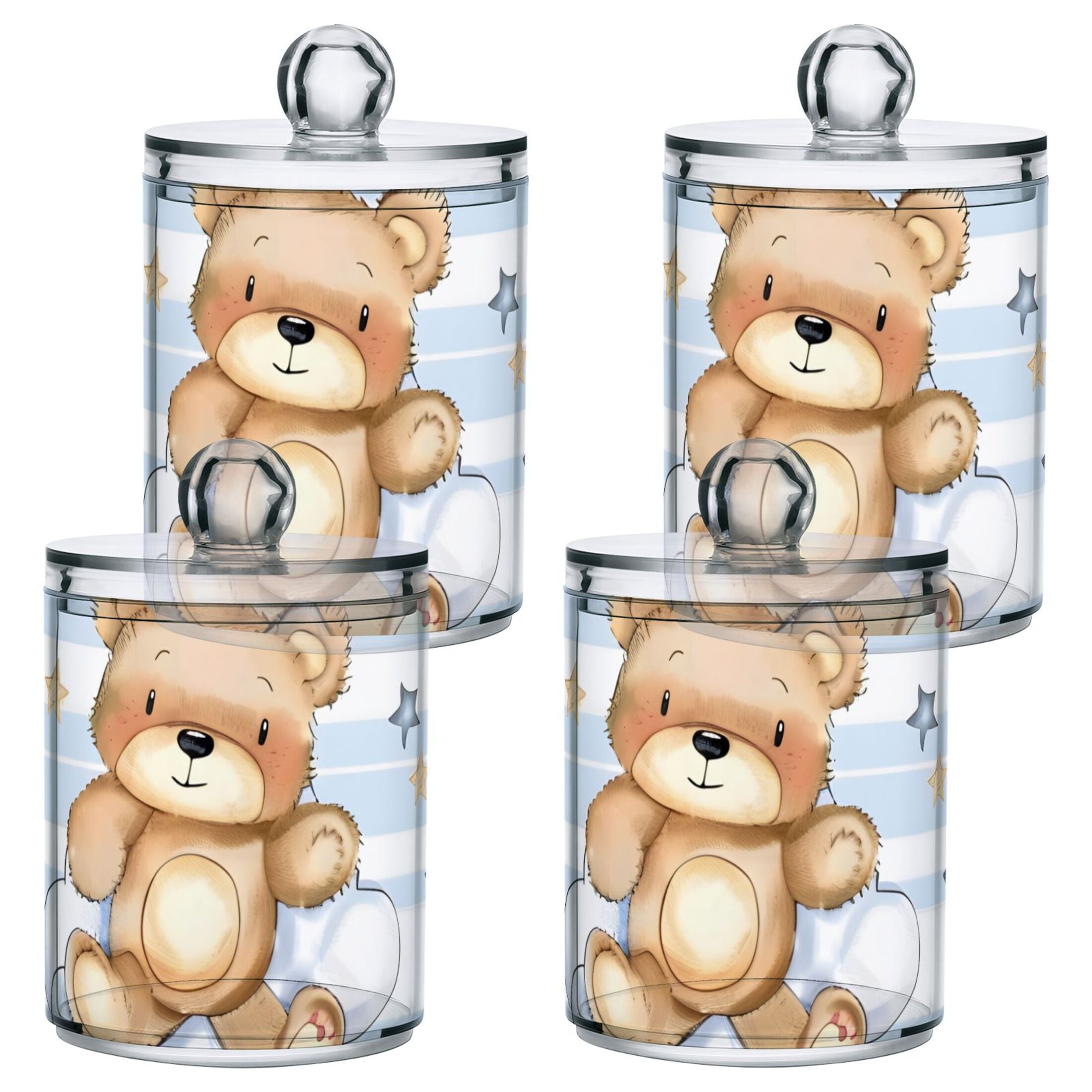 Cute Cartoon Bears Clouds Stars Translucent Plastic Cans Storage ...