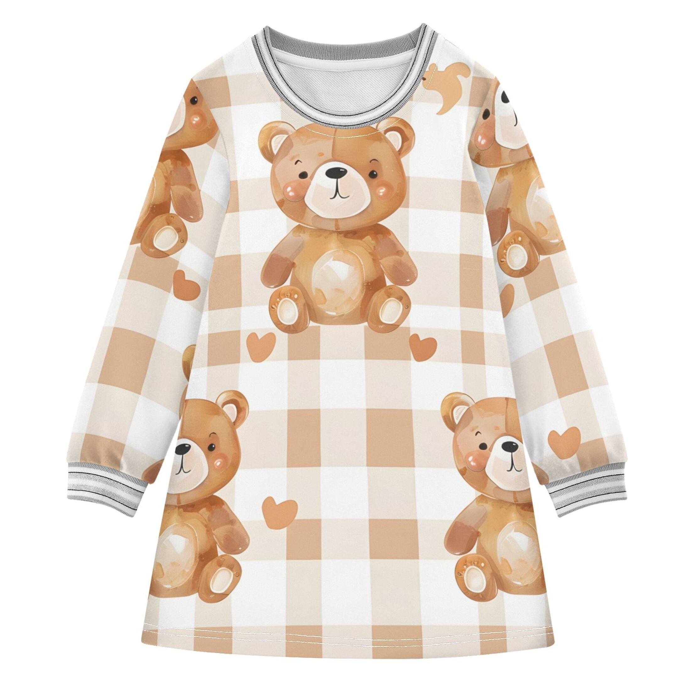 Cute Cartoon Bears with Hearts Long-sleeved Dress A-line Dress for 2-8 ...