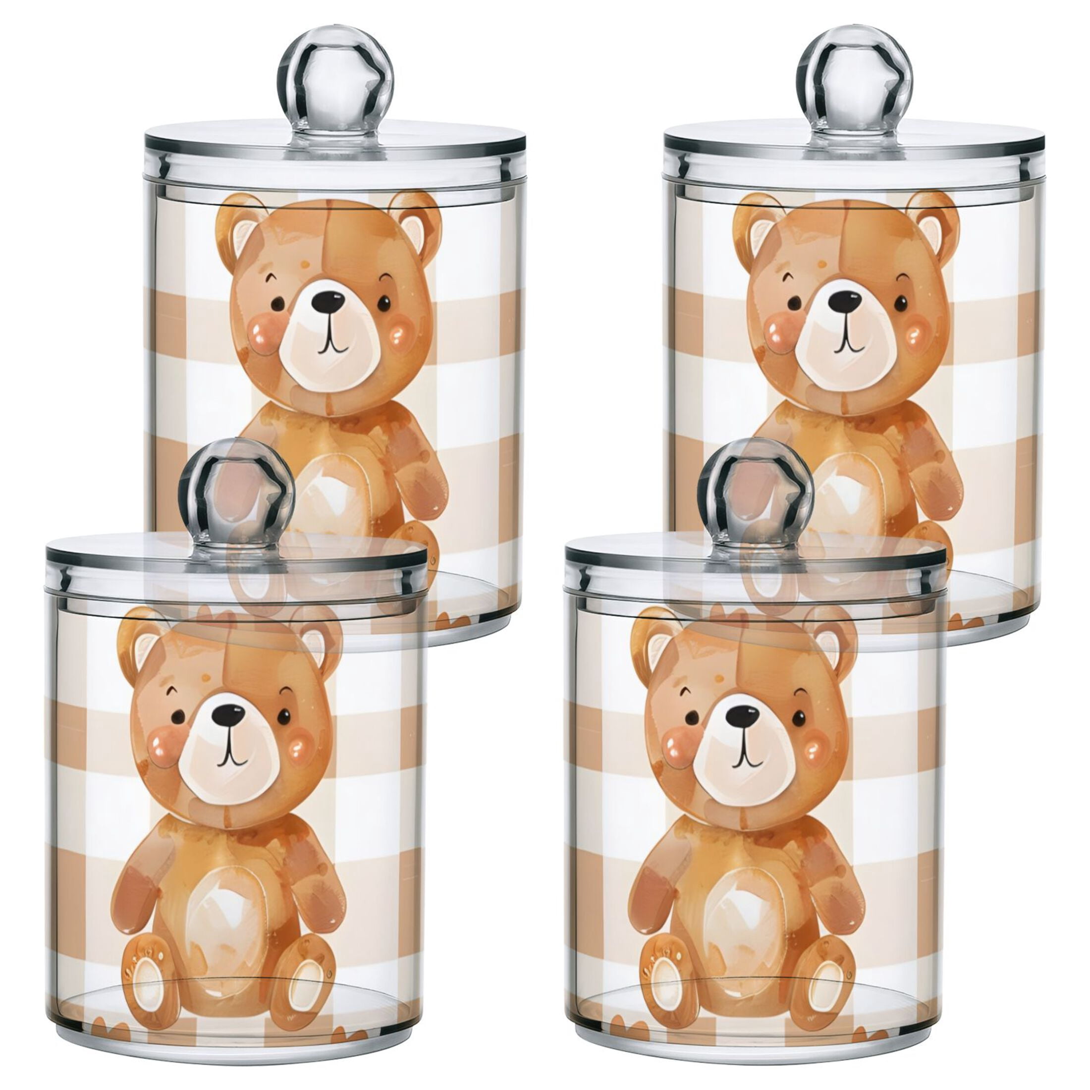 Cute Cartoon Bears with Hearts Translucent Plastic Cans Storage ...