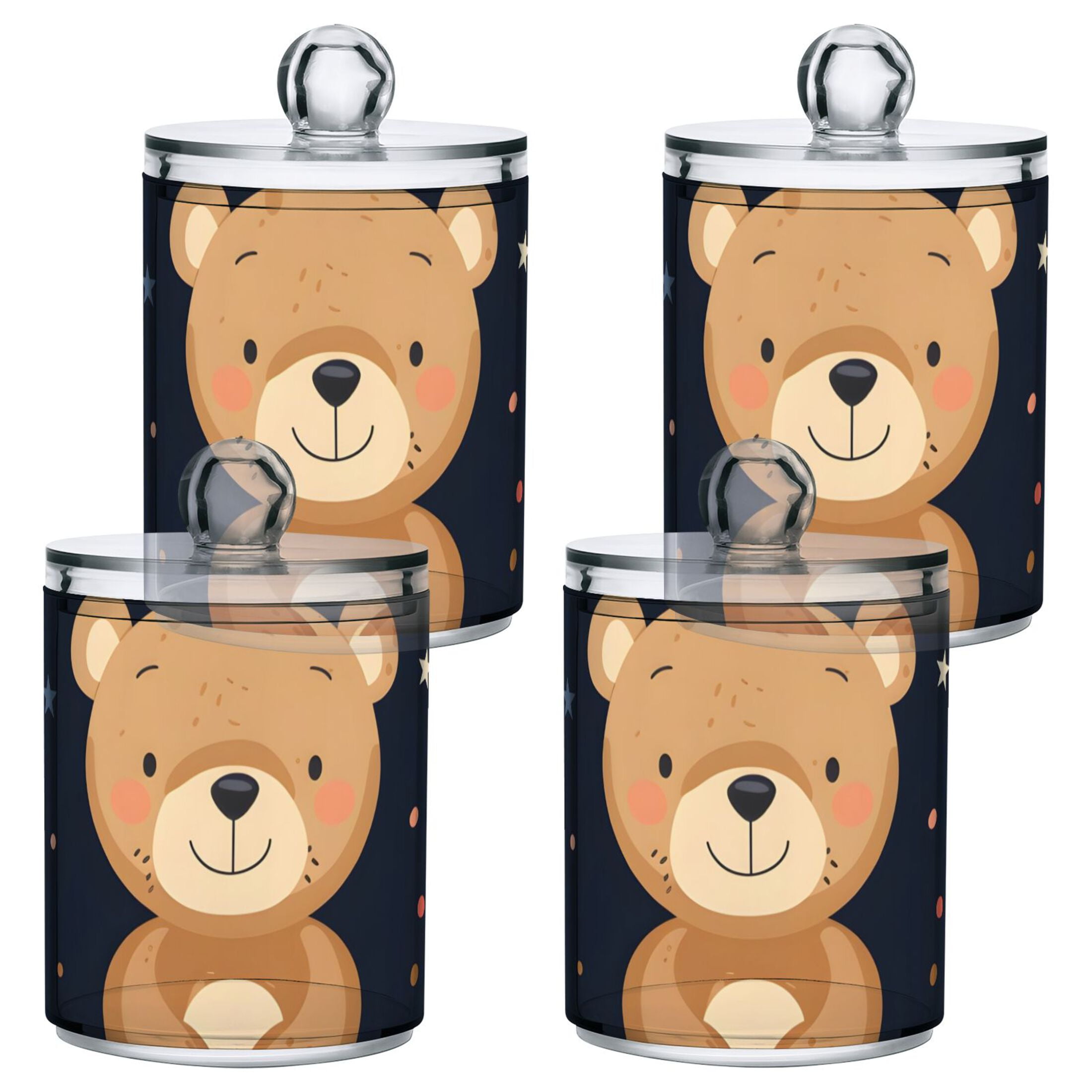 Cute Cartoon Bears with Stars Translucent Plastic Cans Storage ...