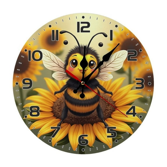 Cute Cartoon Bee Wall Clock 10 Inch Silent Non Ticking Round Wooden ...