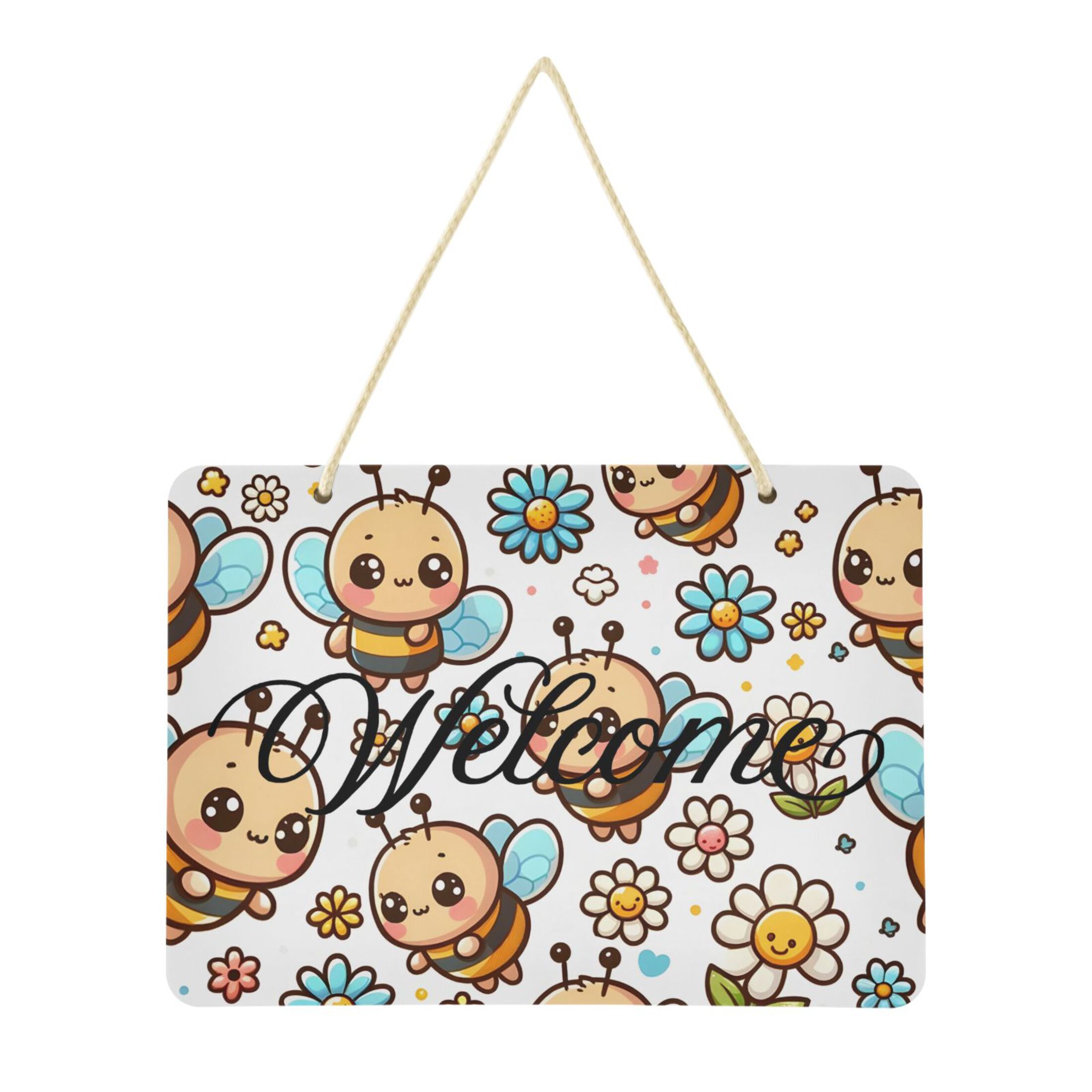 Cute Cartoon Bee Welcome Sign Front Door PVC 14x10 inch Hanger Hello ...