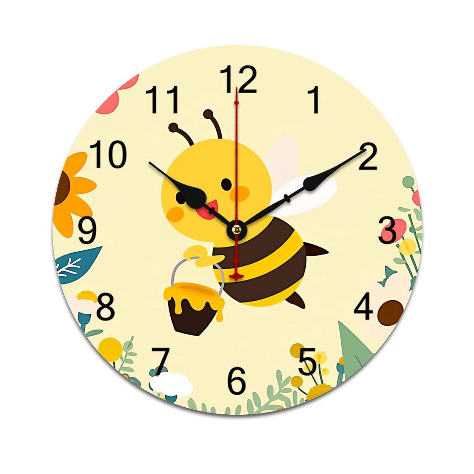 Cute Cartoon Bees And Flowers Bedroom Wall Clock Large Modern Kitchen ...