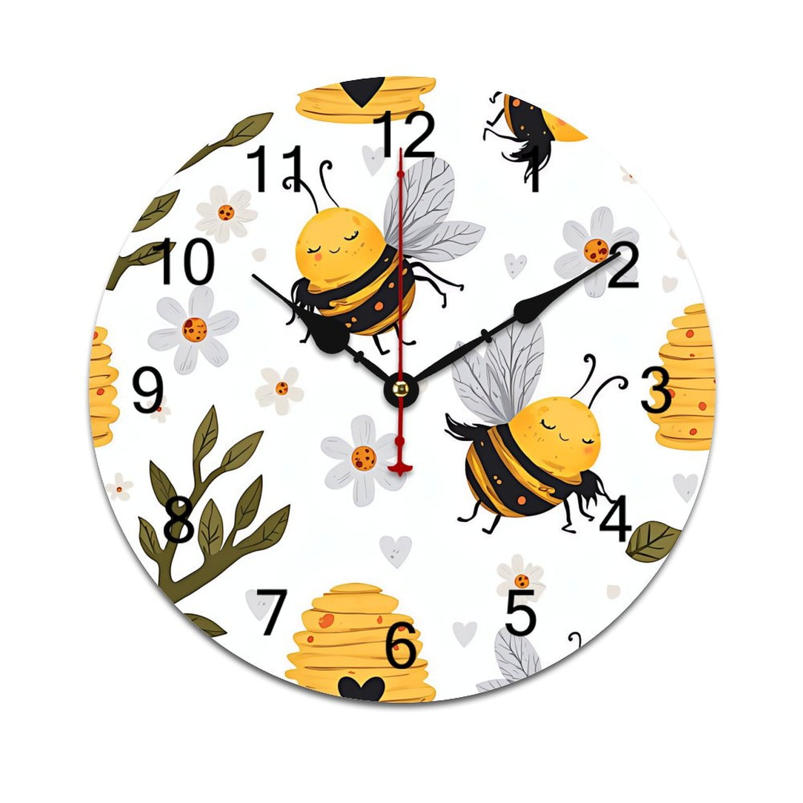 Cute Cartoon Bees And Flowers Bedroom Wall Clock Large Modern Kitchen ...