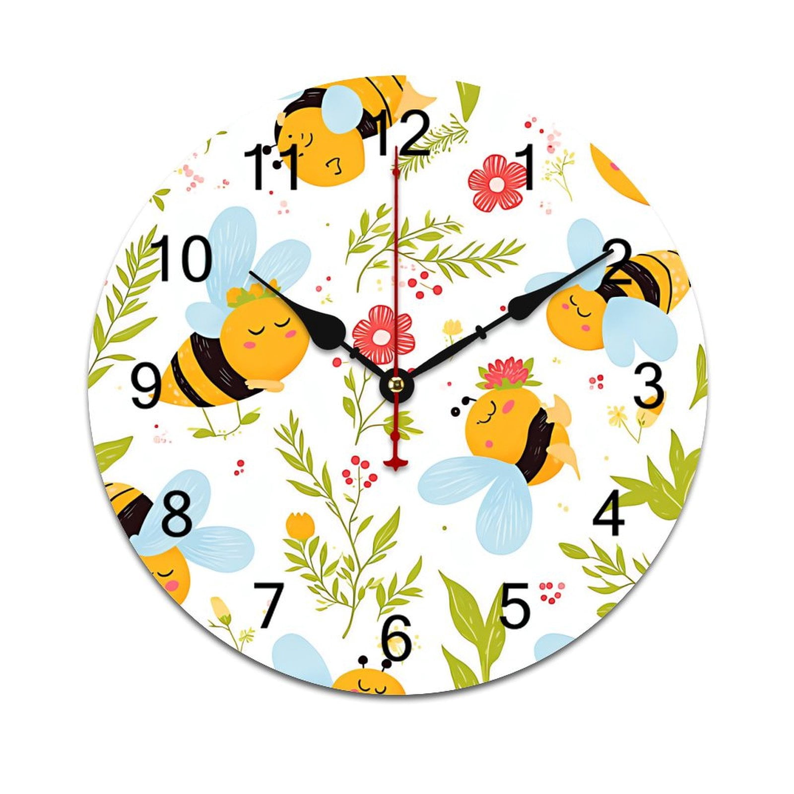 Cute Cartoon Bees And Flowers Bedroom Wall Clock Large Modern Kitchen ...